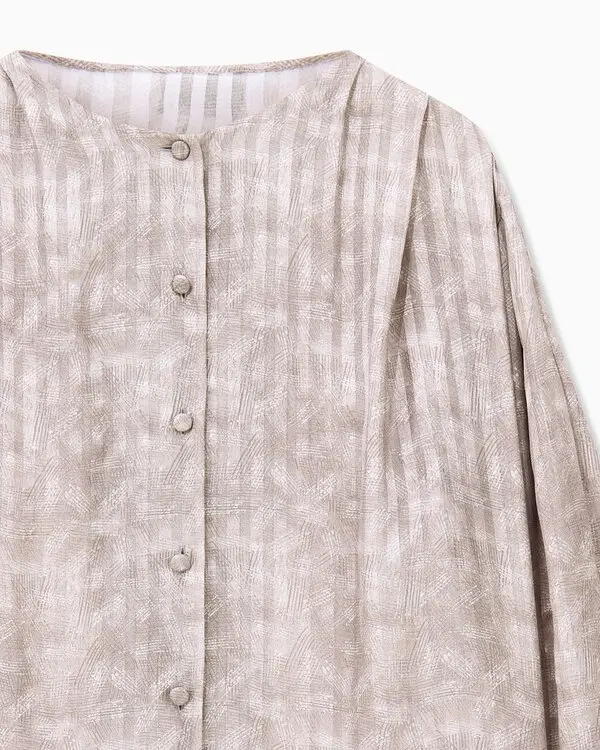 Giorgio Armani Collarless Printed Silk Blouse With Shoulder Pleats