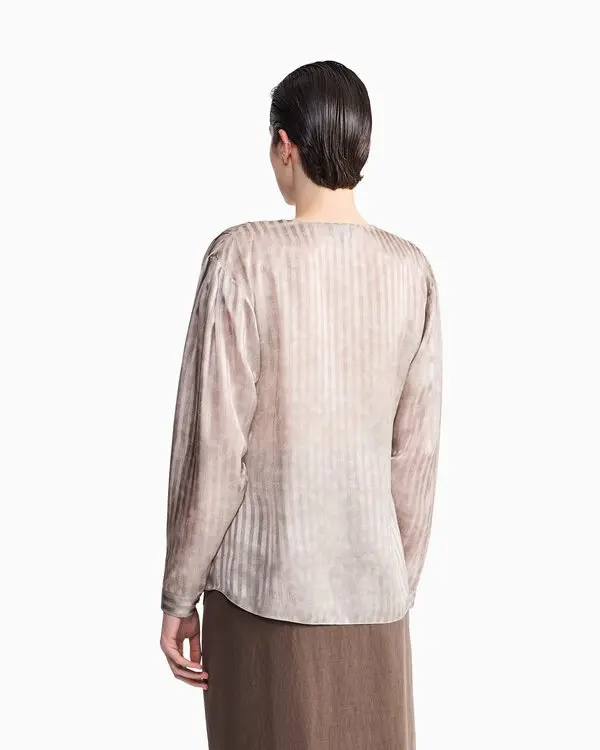 Giorgio Armani Collarless Printed Silk Blouse With Shoulder Pleats