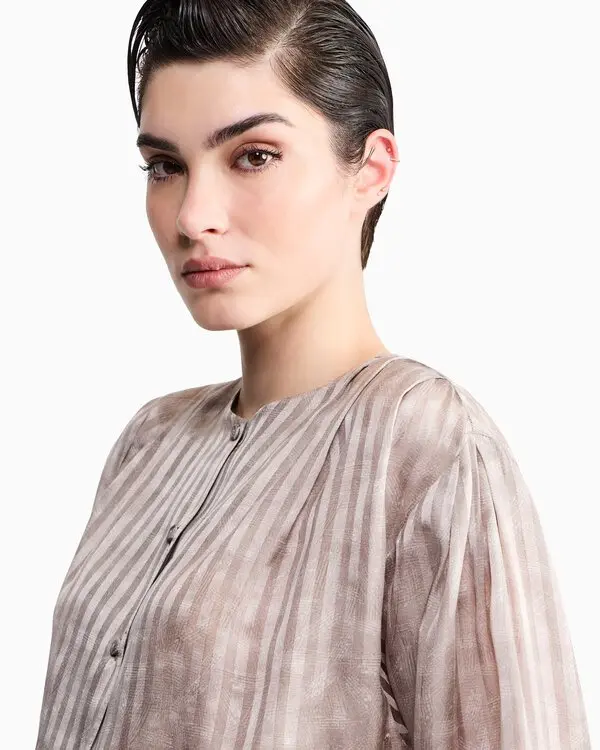 Giorgio Armani Collarless Printed Silk Blouse With Shoulder Pleats