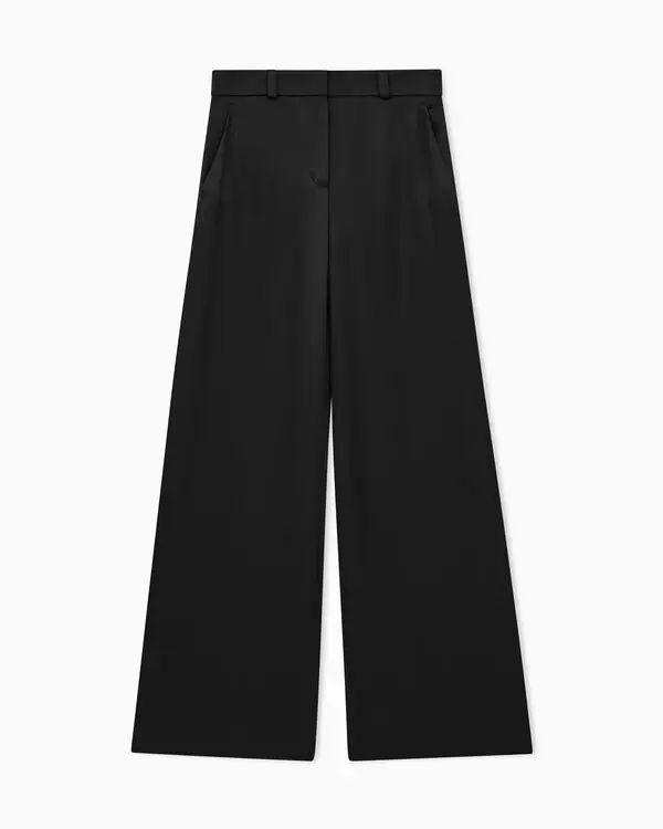 Giorgio Armani Flat Front Wide Leg Trousers In Silk Cady - Black