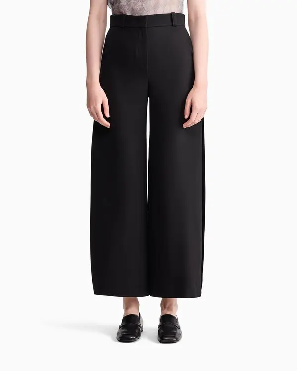 Giorgio Armani Flat Front Wide Leg Trousers In Silk Cady