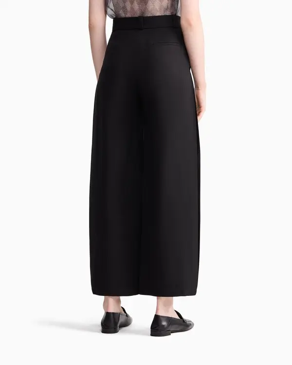 Giorgio Armani Flat Front Wide Leg Trousers In Silk Cady