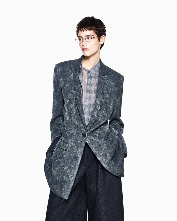 Giorgio Armani Shirt Twin-set Regular Fit Silk Chiffon Diamond Pattern
