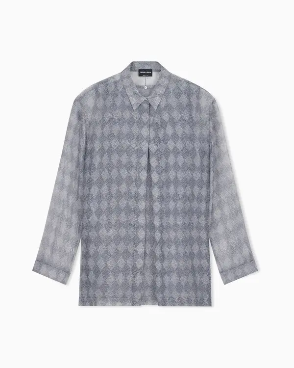 Giorgio Armani Silk Chiffon Diamond Pattern Regular Fit Shirt - Grey