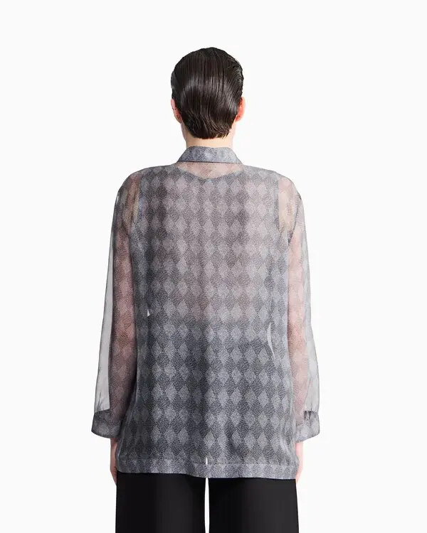 Giorgio Armani Silk Chiffon Diamond Pattern Regular Fit Shirt