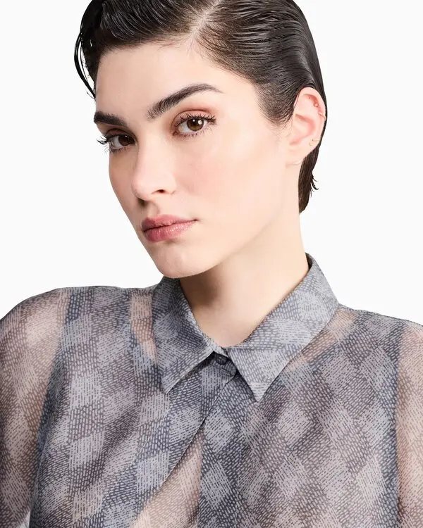 Giorgio Armani Silk Chiffon Diamond Pattern Regular Fit Shirt