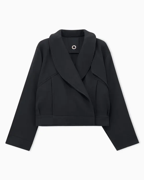 Giorgio Armani Cropped Caban In Stretch Virgin Wool With Shawl Collar - Grey