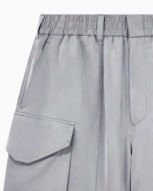 Giorgio Armani Bermuda Cargo Shorts In Washed Lyocell Poplin