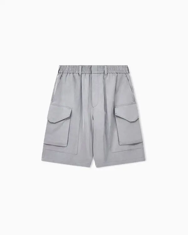 Giorgio Armani Bermuda Cargo Shorts In Washed Lyocell Poplin - Grey