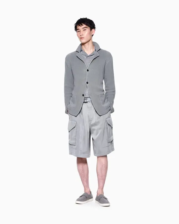 Giorgio Armani Bermuda Cargo Shorts In Washed Lyocell Poplin