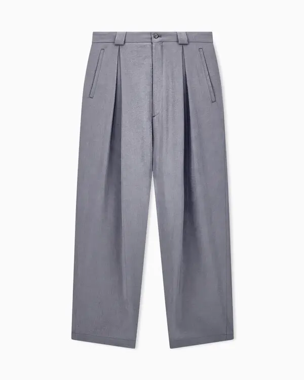 Giorgio Armani Oversized Trousers In Washed Silk Blend - Grey
