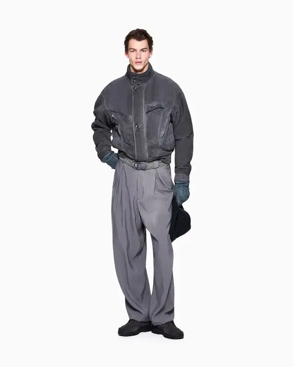 Giorgio Armani Oversized Trousers In Washed Silk Blend