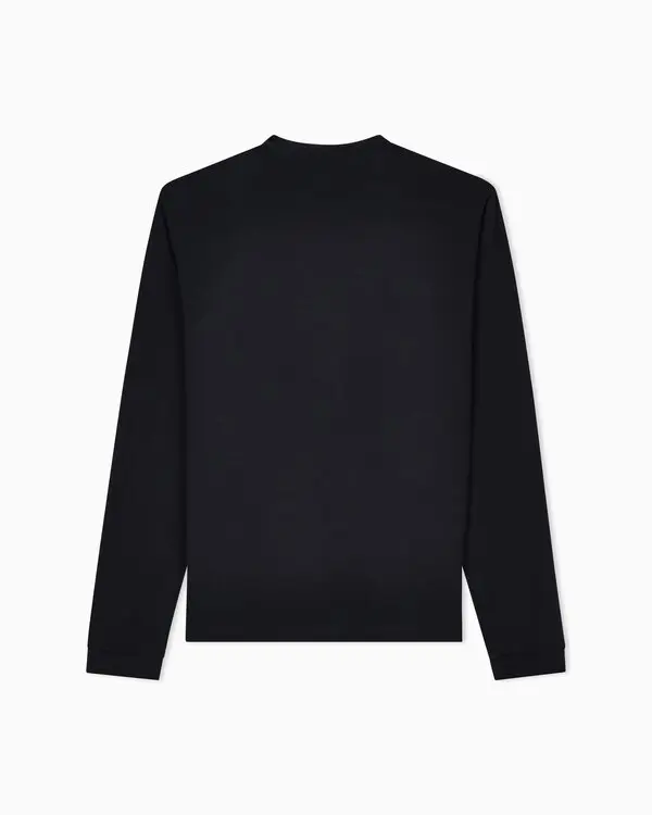 Giorgio Armani Long Sleeve Crewneck Jumper In Stretch Viscose - Black