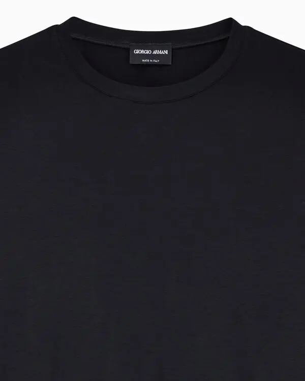 Giorgio Armani Long Sleeve Crewneck Jumper In Stretch Viscose - Black