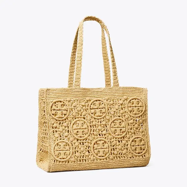 Tory Burch T Monogram Crochet Tote - Natural