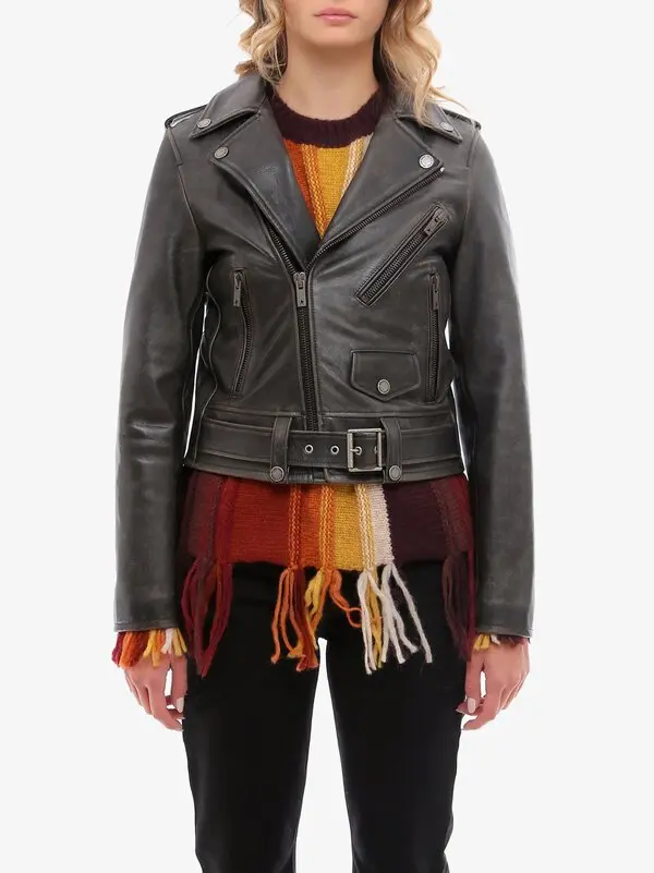 GOLDEN GOOSE Slim Fit Leather Biker Jacket - Black