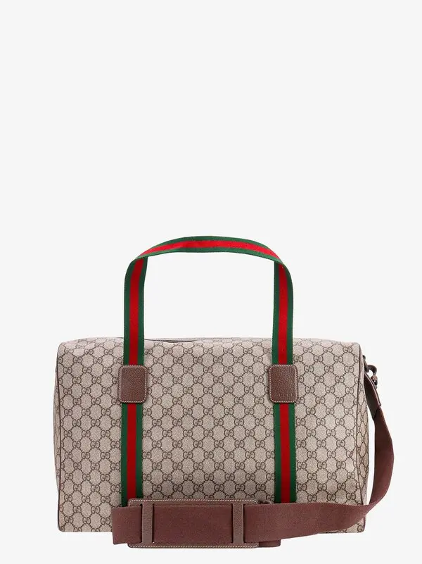 Gucci Gg Supreme Fabric And Leather Travel Bag With Web Detail - Beige
