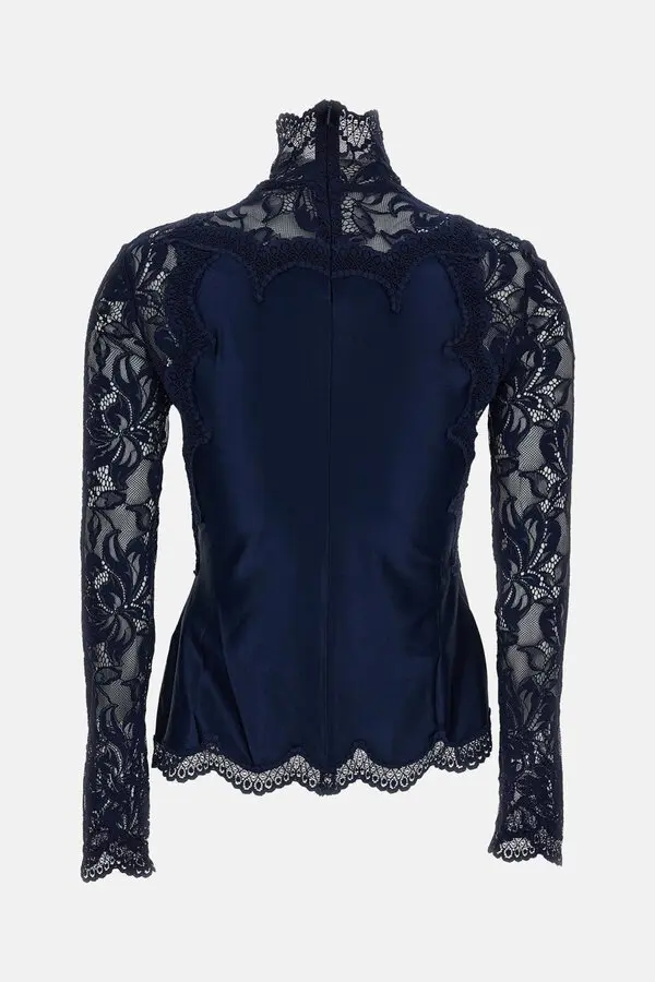 Rabanne Long-sleeve Lace Turtleneck Top - Blu