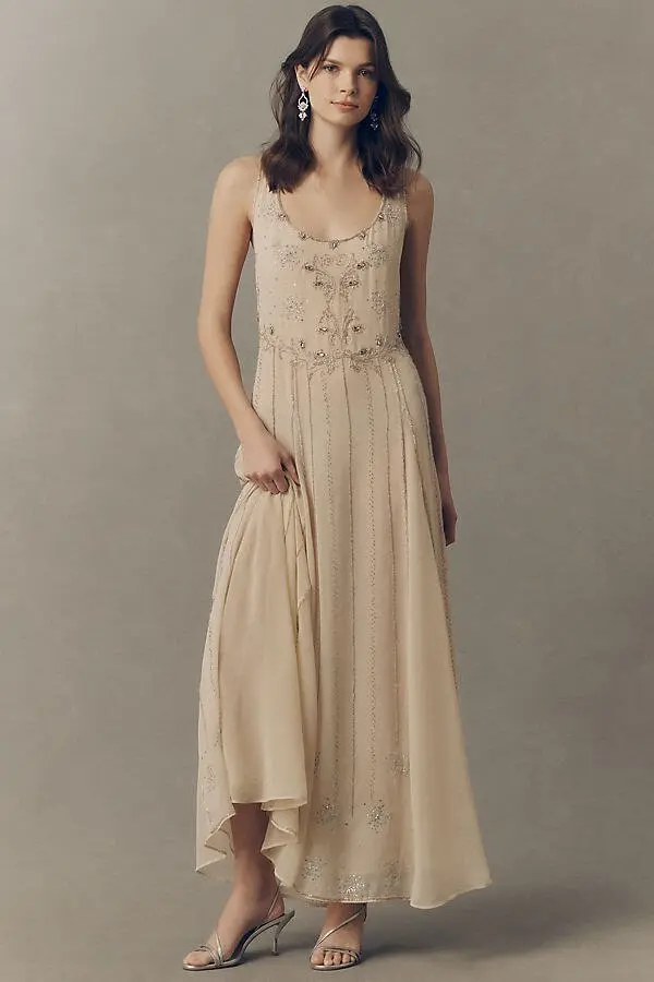 Rixo Silvanna Scoop-neck Beaded Maxi Dress - Pearl