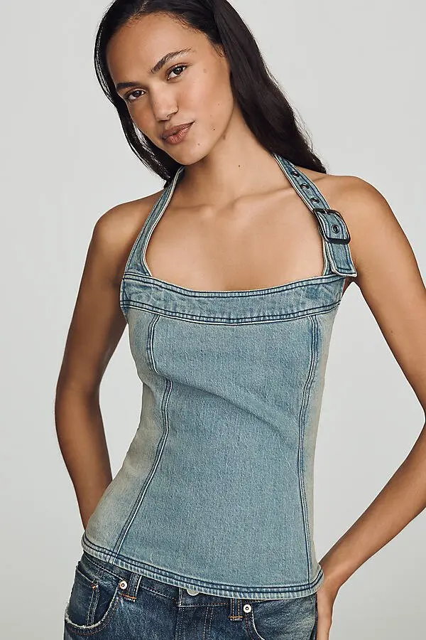 PILCRO Denim Halter Top