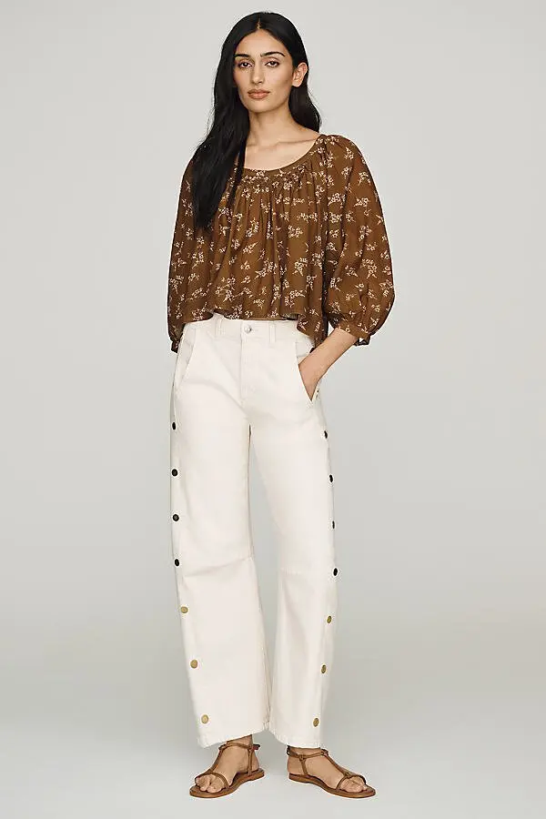 LE JEAN Frankie Studded High Rise Barrel Jeans - Bone