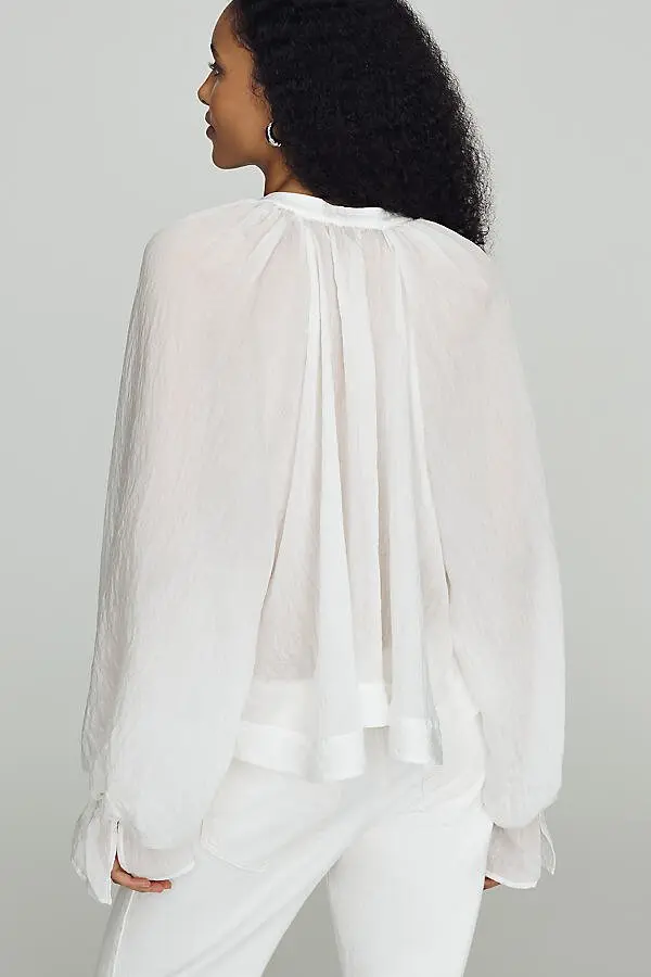 Anthropologie Semi-sheer Poet Sleeve Blouse - Ivory
