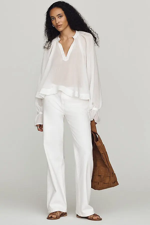 Anthropologie Semi-sheer Poet Sleeve Blouse - Ivory