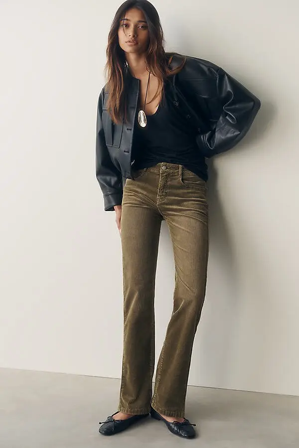 PILCRO Mid-rise Straight Leg Corduroy Jeans - Olive