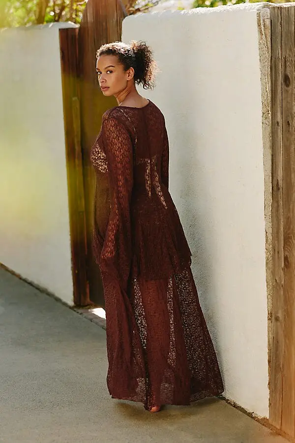 CELANDINE Lace Button-front Top - Chocolate