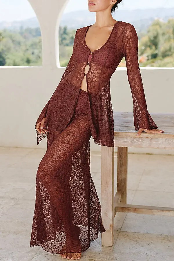 CELANDINE Lace Maxi Skirt - Chocolate