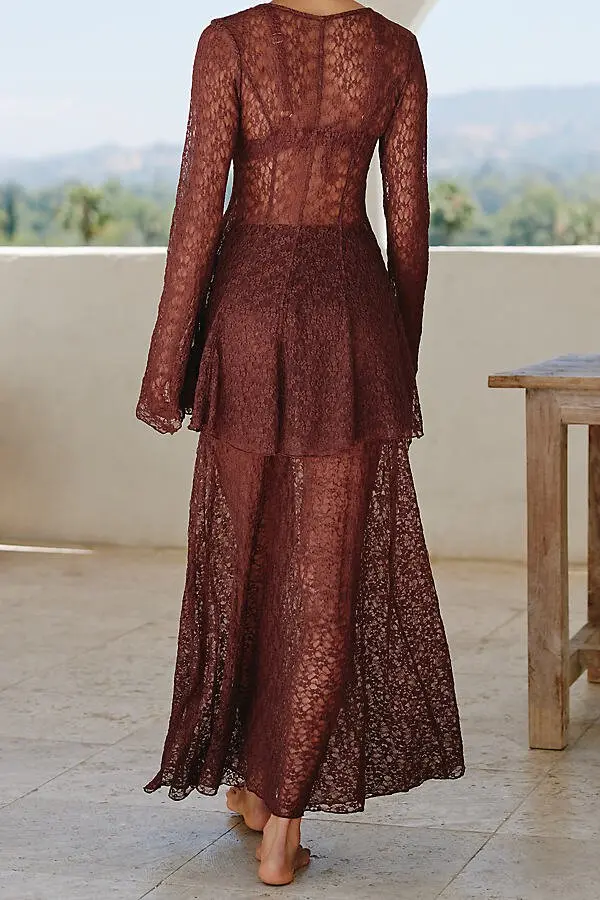 CELANDINE Lace Maxi Skirt - Chocolate