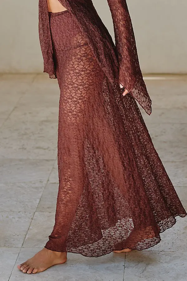 CELANDINE Lace Maxi Skirt - Chocolate