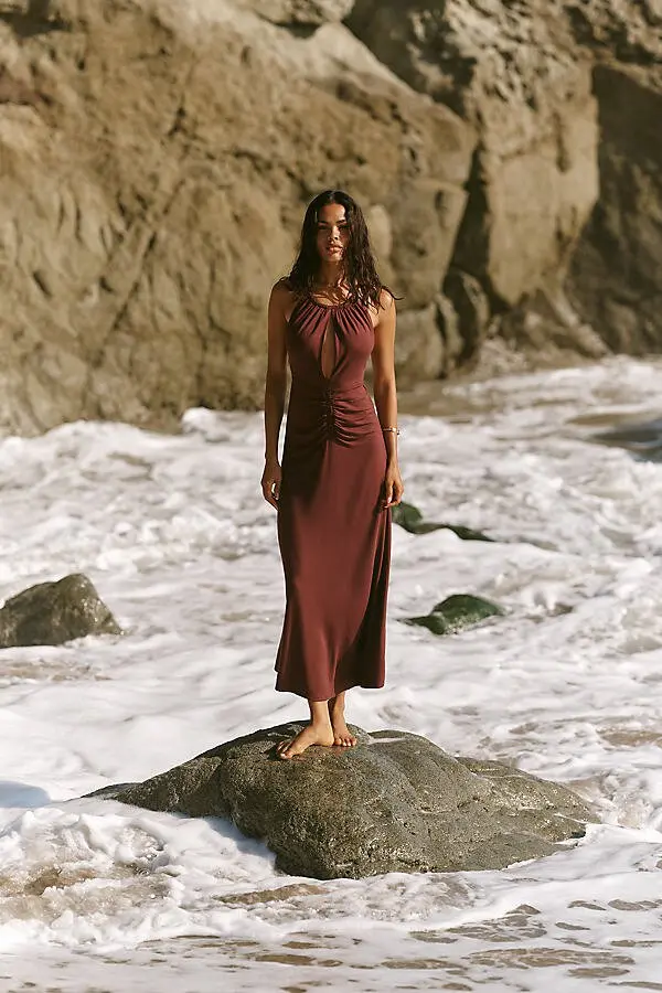 CELANDINE Knit Halter Dress - Chocolate