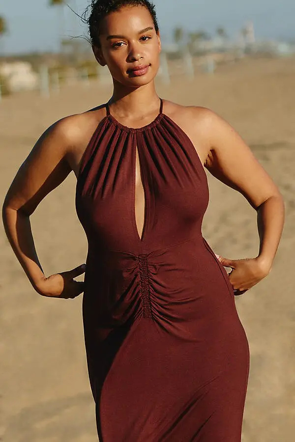 CELANDINE Knit Halter Dress - Chocolate