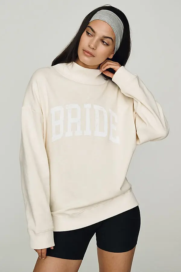 Anthropologie Cotton Funnel-neck Sweatshirt With Collegiate Graphic