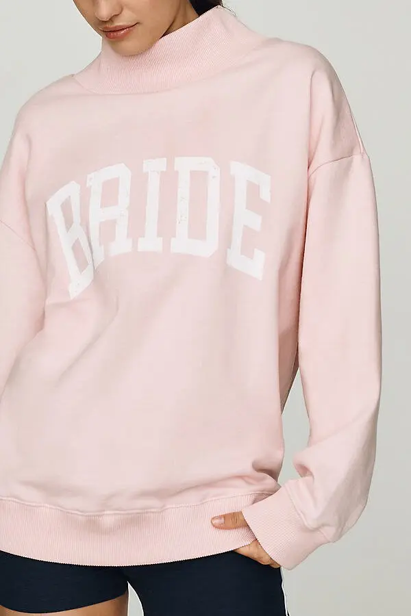 Anthropologie Cotton Funnel-neck Sweatshirt With Collegiate Graphic - Pink