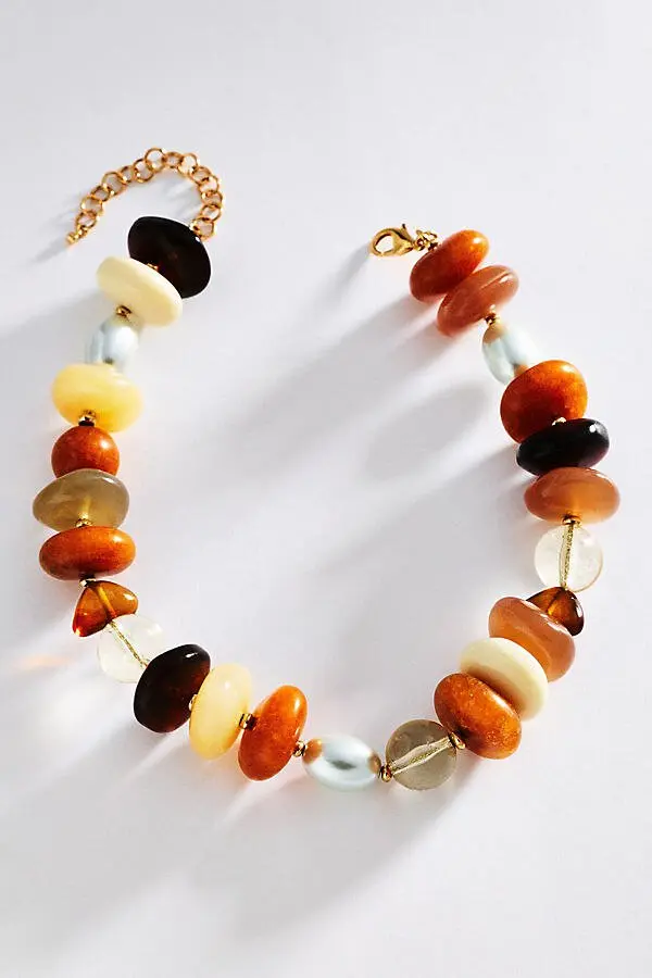 Anthropologie Vibrant Mixed Stone Necklace - Neutral Pattern
