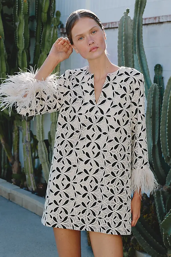 English Factory Feather-poted Mi Dress
