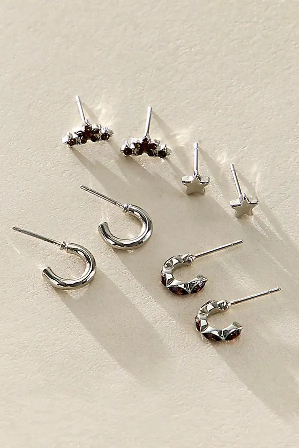 Free People Stardust Waterproof Studs Set - Silver/smokey