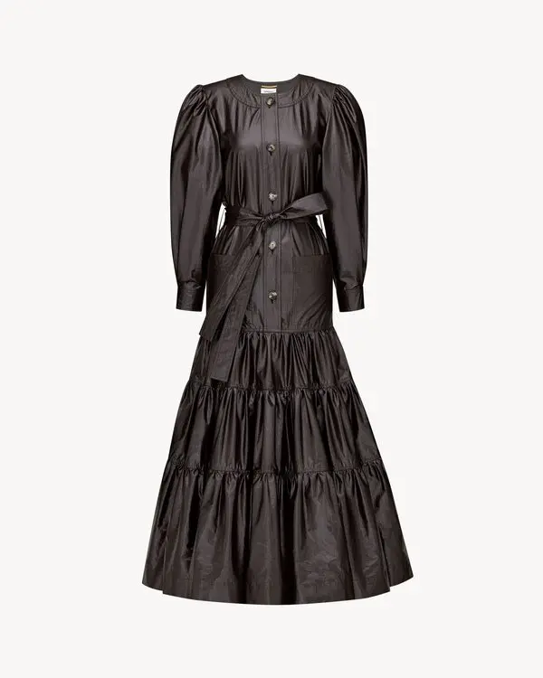 Saint Laurent Saharienne Prairie Dress In Coated Cotton