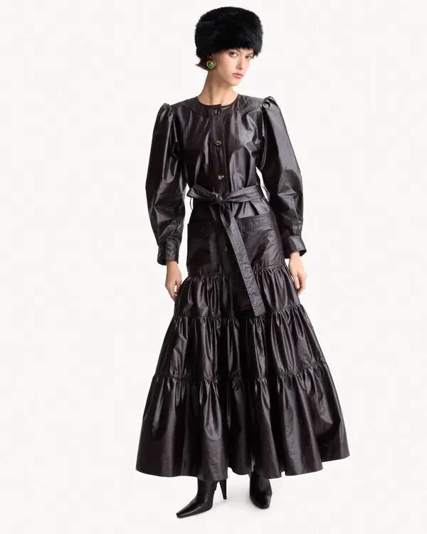 Saint Laurent Saharienne Prairie Dress In Coated Cotton
