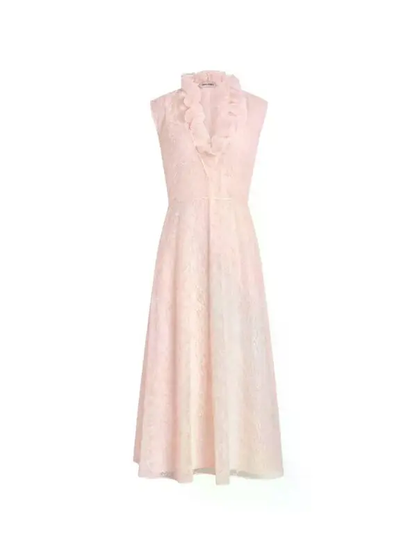 Alberta Ferretti Ruffled Floral-embroidered Midi Dress - Pink