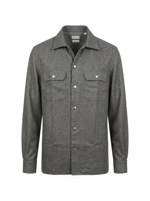 Brunello Cucinelli Press-stud Wool Shirt - Grey