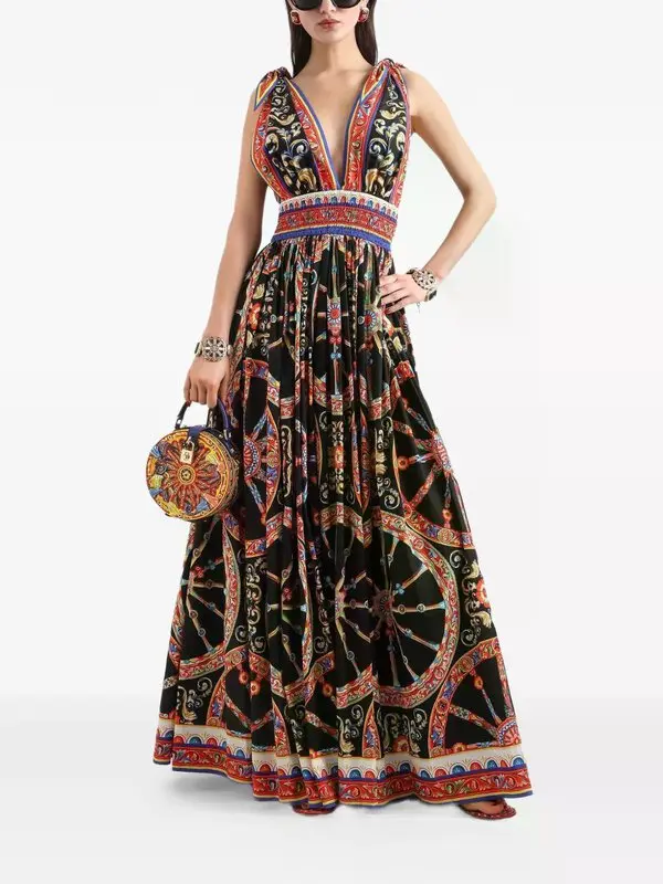 Dolce & Gabbana Carretto Print Long Poplin Dress