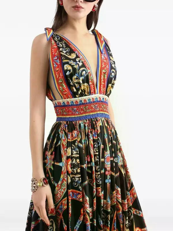 Dolce & Gabbana Carretto Print Long Poplin Dress