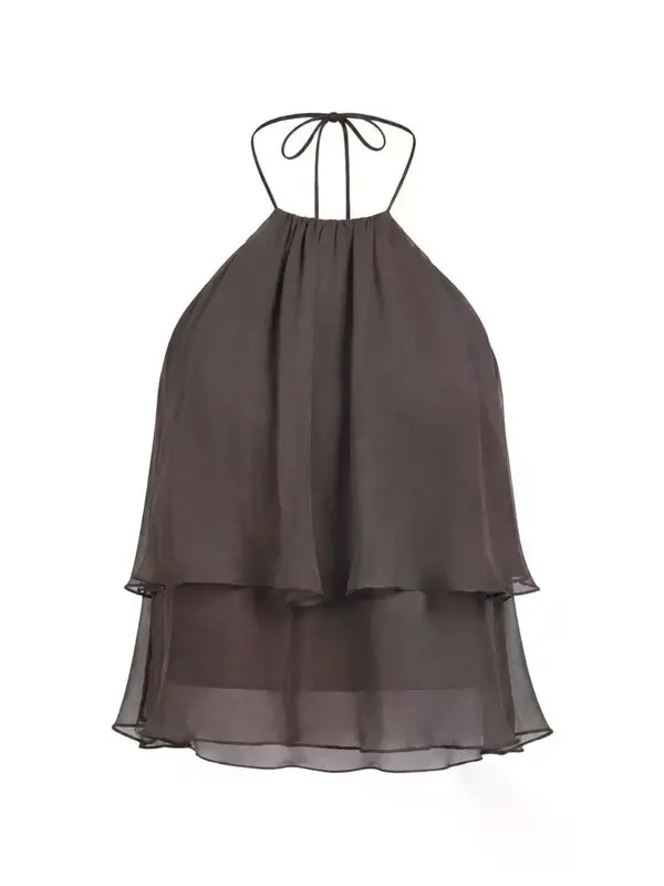 THE SEI Ruffled Halterneck Top - Brown
