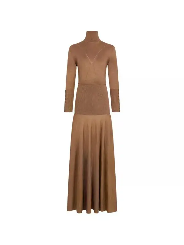 Rabanne Button-cuff Turtleneck Maxi Dress