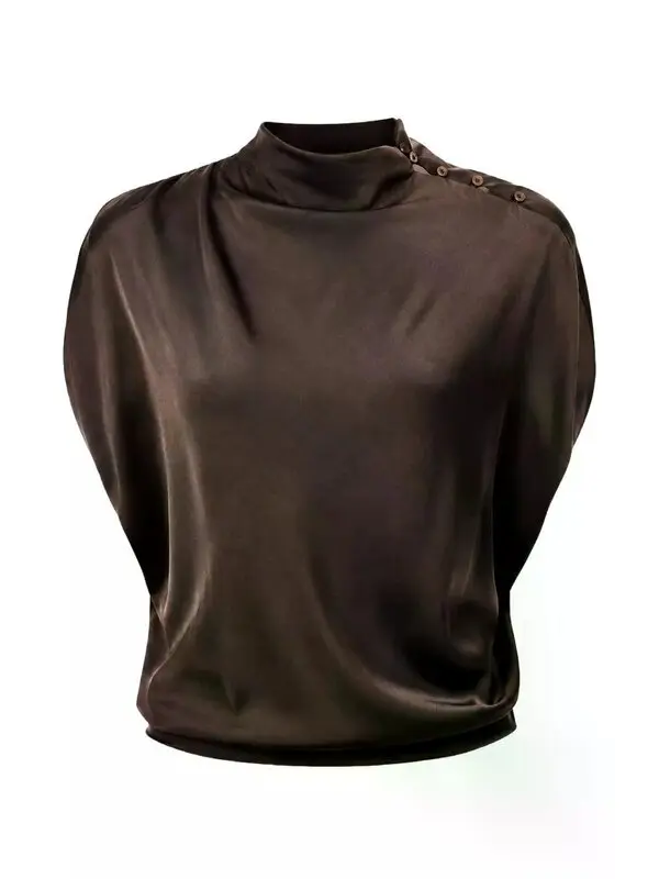 TWP Gathered High Neck Sleeveless Top - Brown