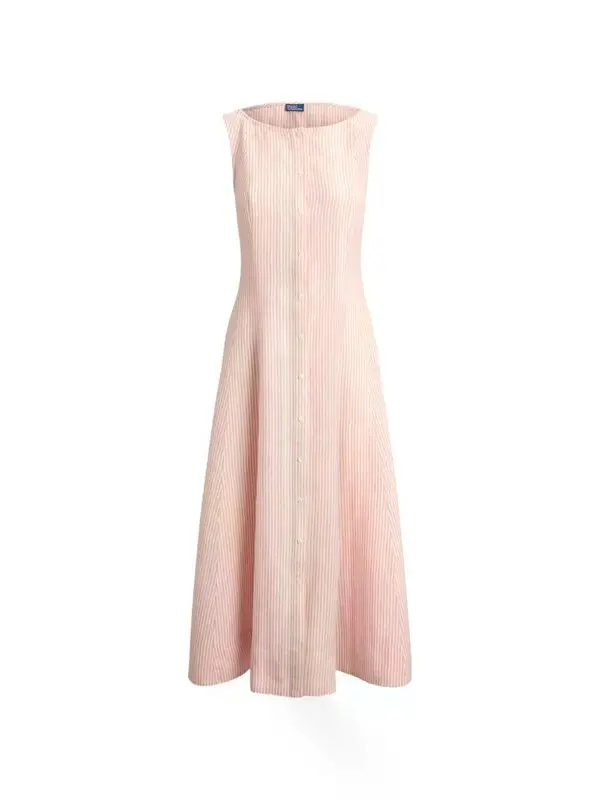 Polo Ralph Lauren Striped Linen Midi Dress - Pink