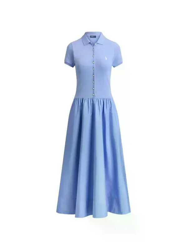 Polo Ralph Lauren Embroidered Mesh Poplin Maxi Dress - Blue
